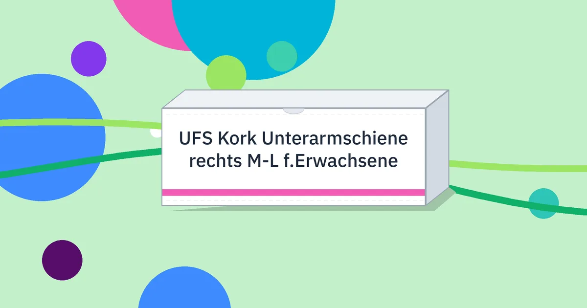 Symbolbild: Packung mit der Aufschrift UFS Kork Unterarmschiene rechts M-L f.Erwachsene (PZN 04809655) – Verfügbarkeit und Bezug in Apotheken in Frankfurt am Main