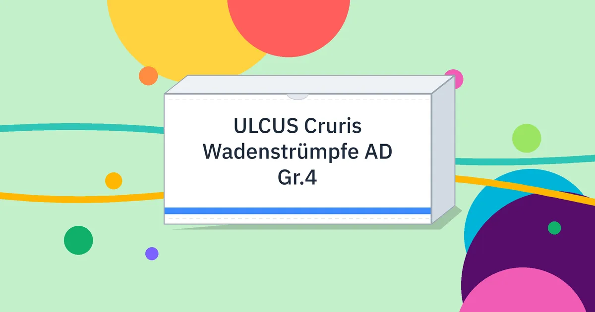 Symbolbild: Packung mit der Aufschrift ULCUS Cruris Wadenstrümpfe AD Gr.4 (PZN 18779811) – Verfügbarkeit und Bezug in Apotheken in Frankfurt am Main