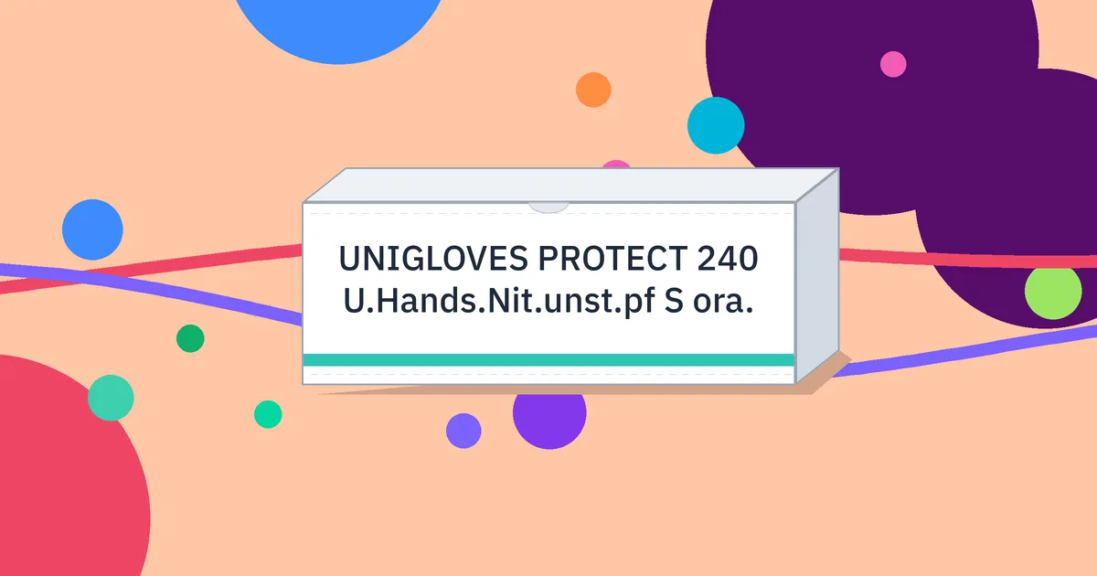 Symbolbild: Packung mit der Aufschrift UNIGLOVES PROTECT 240 U.Hands.Nit.unst.pf S ora. (PZN 18102681) – Verfügbarkeit und Bezug in Apotheken in Frankfurt am Main