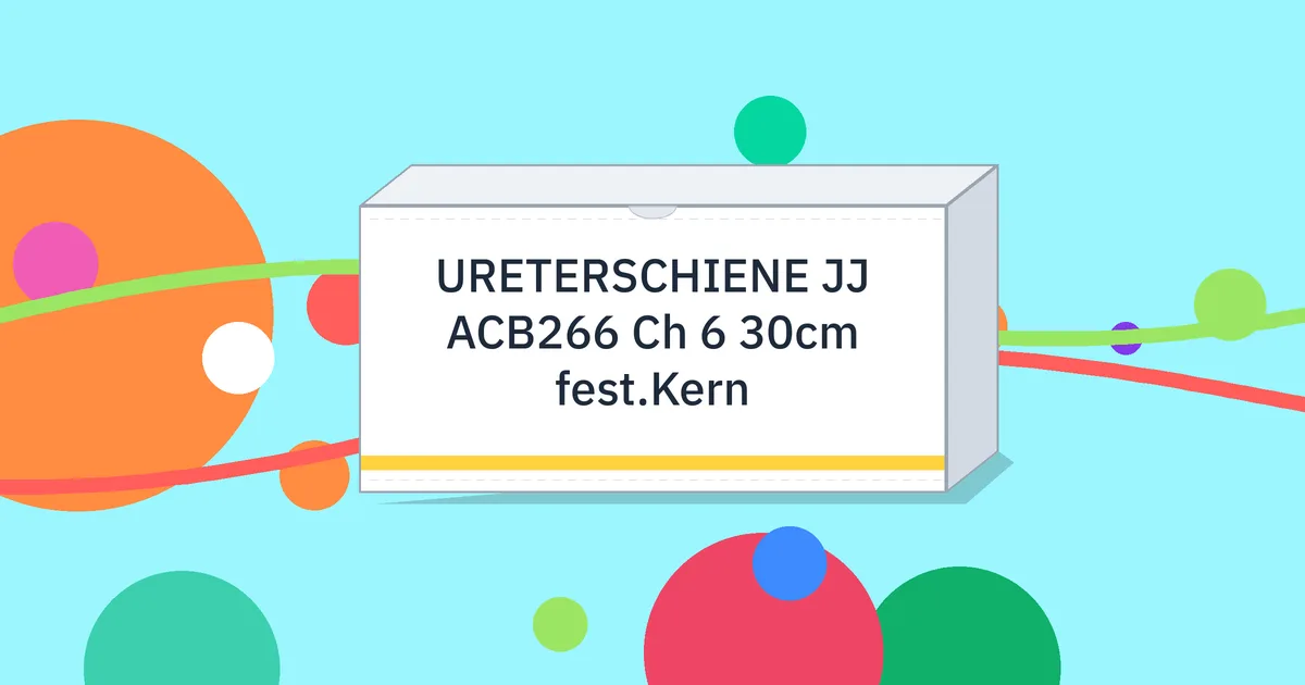 Symbolbild: Packung mit der Aufschrift URETERSCHIENE JJ ACB266 Ch 6 30cm fest.Kern (PZN 01358152) – Verfügbarkeit und Bezug in Apotheken in Frankfurt am Main