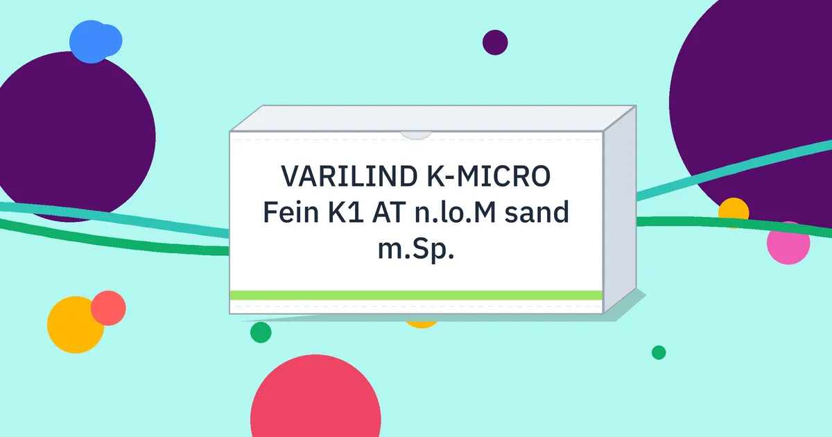 Symbolbild: Packung mit der Aufschrift VARILIND K-MICRO Fein K1 AT n.lo.M sand m.Sp. (PZN 20551601) – Verfügbarkeit und Bezug in Apotheken in Frankfurt am Main