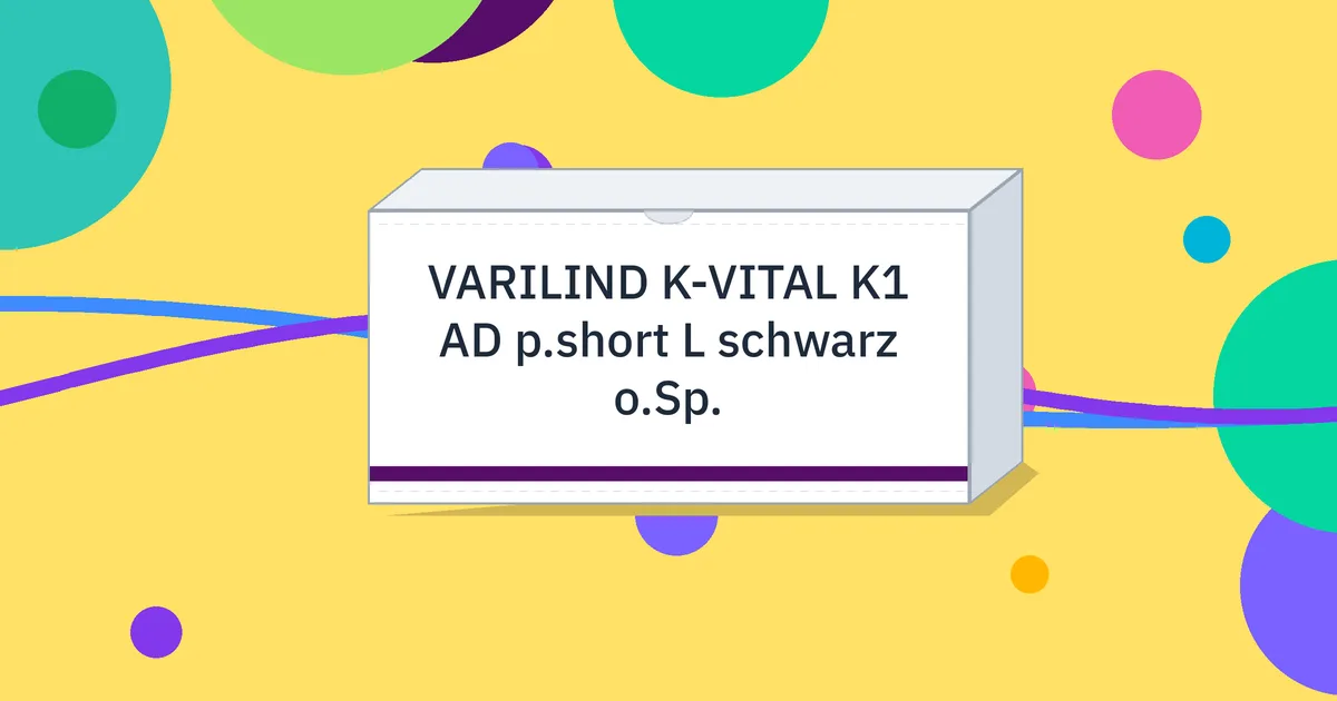 Symbolbild: Packung mit der Aufschrift VARILIND K-VITAL K1 AD p.short L schwarz o.Sp. (PZN 20566904) – Verfügbarkeit und Bezug in Apotheken in Frankfurt am Main