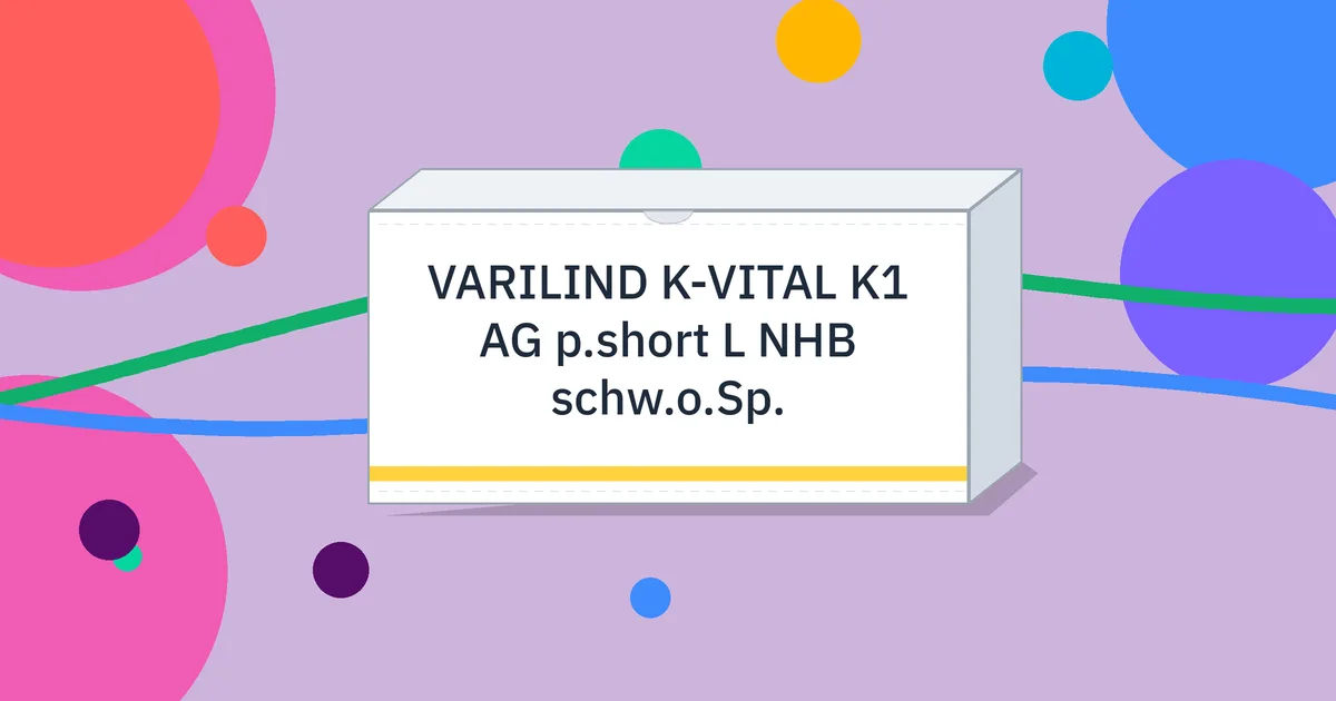 Symbolbild: Packung mit der Aufschrift VARILIND K-VITAL K1 AG p.short L NHB schw.o.Sp. (PZN 20563739) – Verfügbarkeit und Bezug in Apotheken in Frankfurt am Main