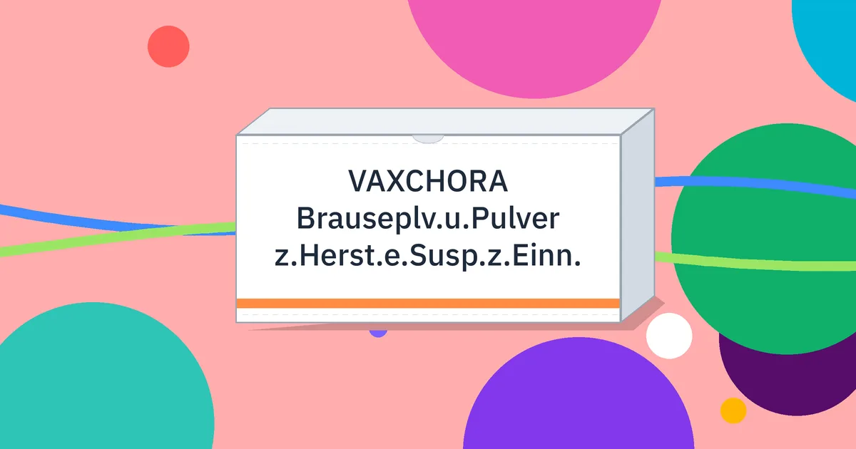 Symbolbild: Packung mit der Aufschrift VAXCHORA Brauseplv.u.Pulver z.Herst.e.Susp.z.Einn. (PZN 18502765) – Verfügbarkeit und Bezug in Apotheken in Frankfurt am Main