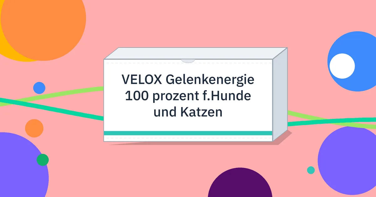 Symbolbild: Packung mit der Aufschrift VELOX Gelenkenergie 100 prozent f.Hunde und Katzen (PZN 04369050) – Verfügbarkeit und Bezug in Apotheken in Frankfurt am Main