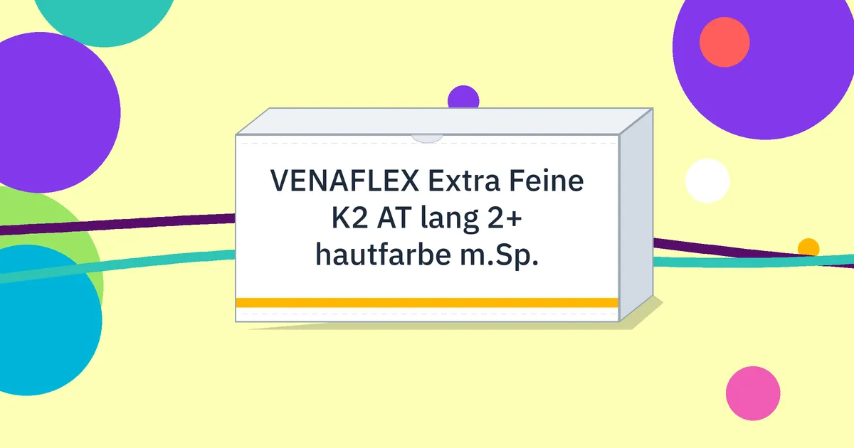 Symbolbild: Packung mit der Aufschrift VENAFLEX Extra Feine K2 AT lang 2+ hautfarbe m.Sp. (PZN 18308738) – Verfügbarkeit und Bezug in Apotheken in Frankfurt am Main