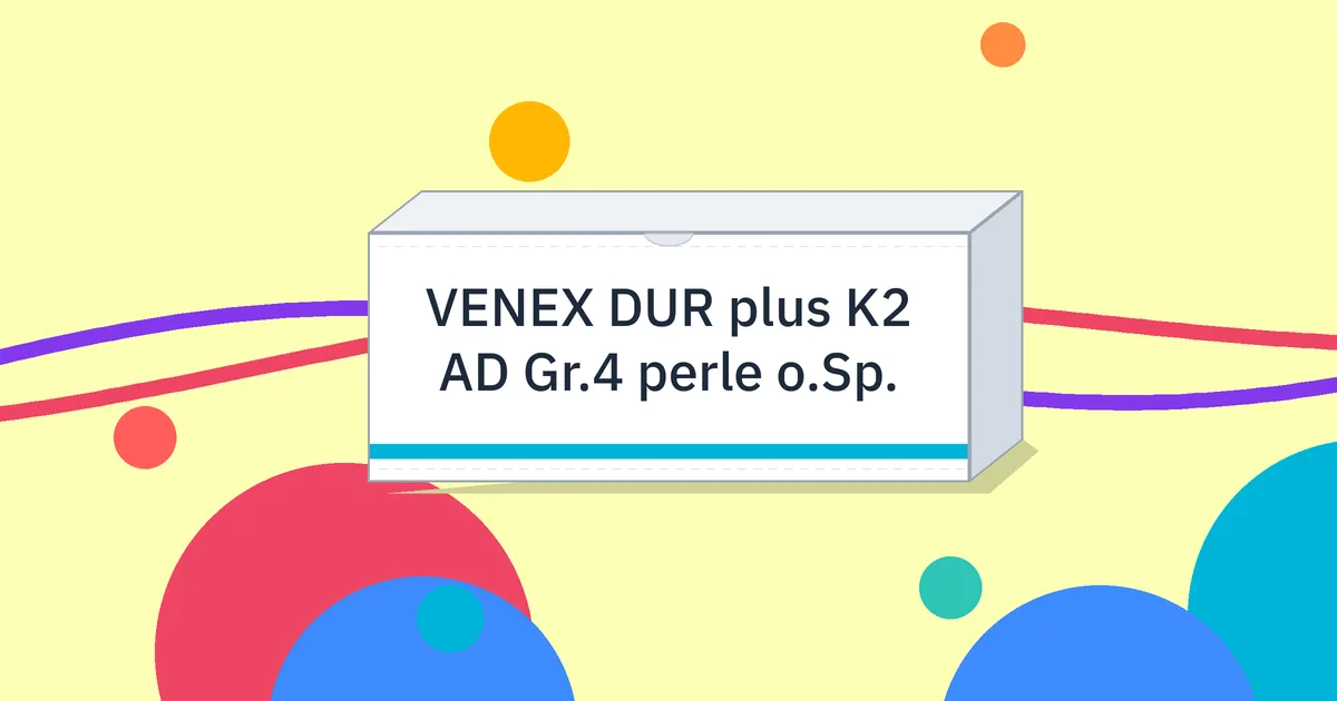 Symbolbild: Packung mit der Aufschrift VENEX DUR plus K2 AD Gr.4 perle o.Sp. (PZN 03234158) – Verfügbarkeit und Bezug in Apotheken in Frankfurt am Main