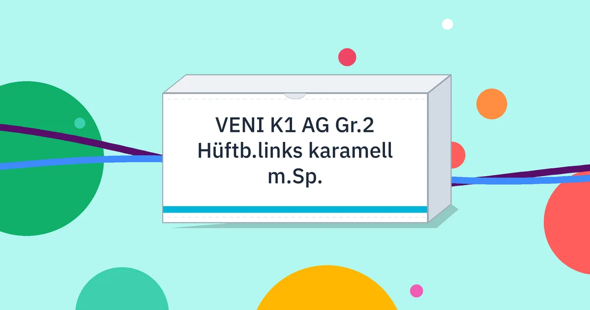 Symbolbild: Packung mit der Aufschrift VENI K1 AG Gr.2 Hüftb.links karamell m.Sp. (PZN 13760161) – Verfügbarkeit und Bezug in Apotheken in Frankfurt am Main
