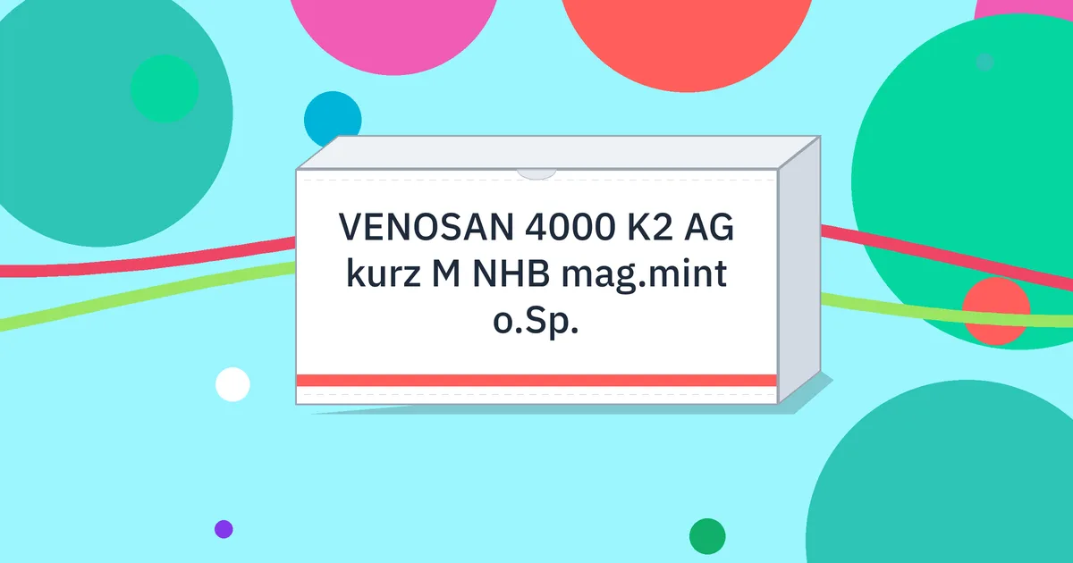 Symbolbild: Packung mit der Aufschrift VENOSAN 4000 K2 AG kurz M NHB mag.mint o.Sp. (PZN 19154349) – Verfügbarkeit und Bezug in Apotheken in Frankfurt am Main