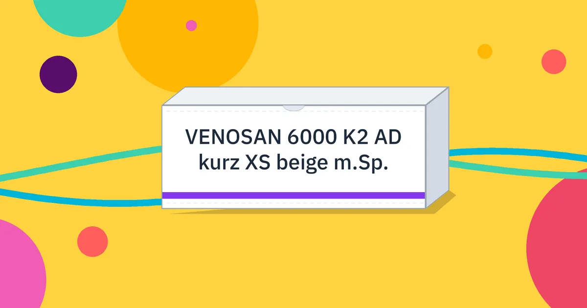 Symbolbild: Packung mit der Aufschrift VENOSAN 6000 K2 AD kurz XS beige m.Sp. (PZN 17172314) – Verfügbarkeit und Bezug in Apotheken in Frankfurt am Main