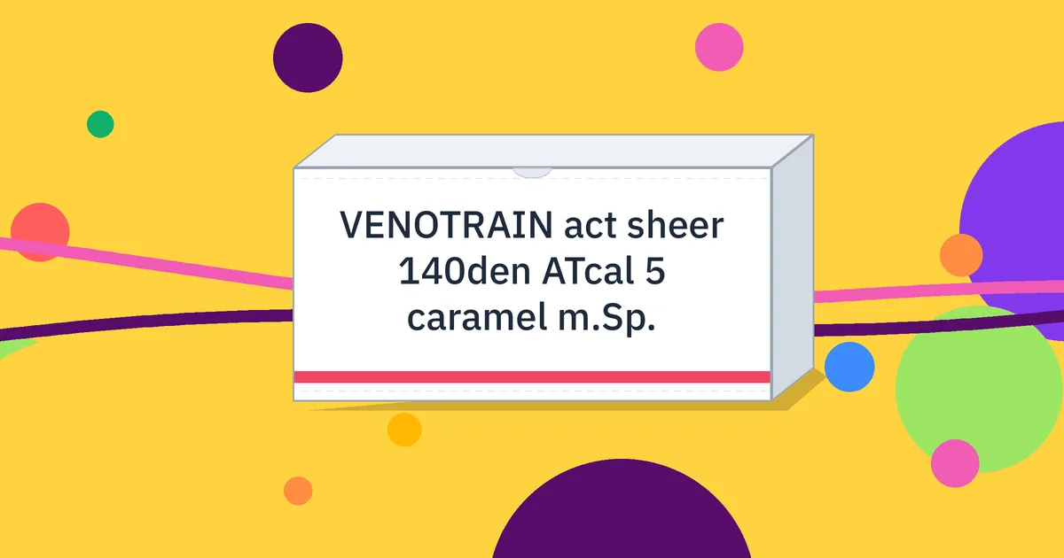 Symbolbild: Packung mit der Aufschrift VENOTRAIN act sheer 140den ATcal 5 caramel m.Sp. (PZN 16207720) – Verfügbarkeit und Bezug in Apotheken in Frankfurt am Main
