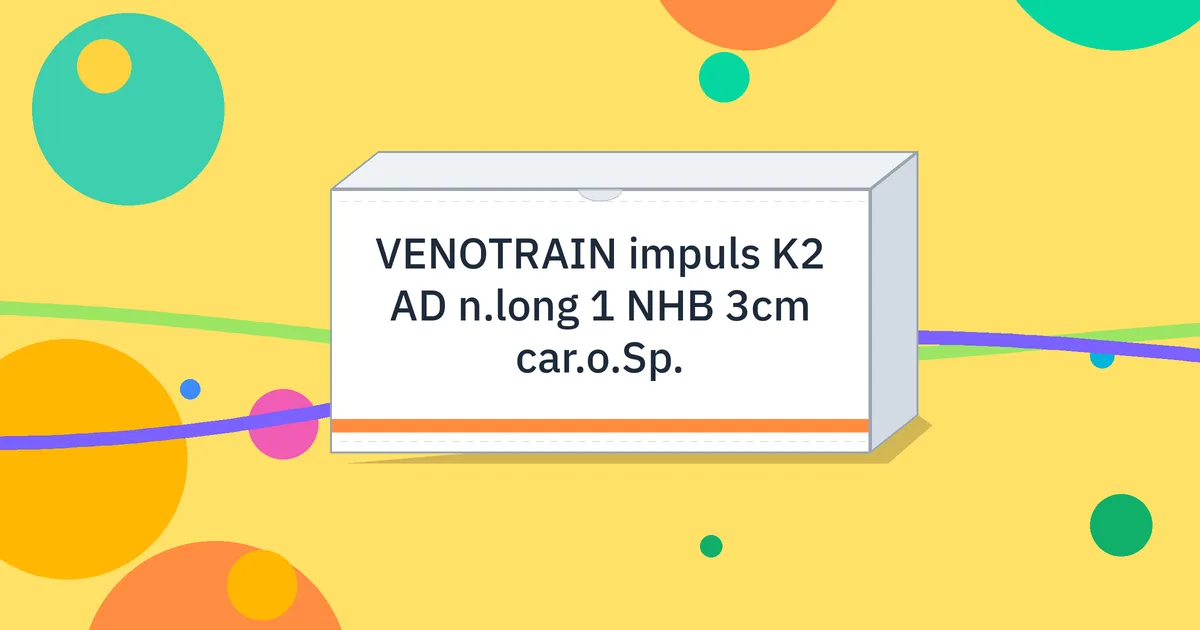 Symbolbild: Packung mit der Aufschrift VENOTRAIN impuls K2 AD n.long 1 NHB 3cm car.o.Sp. (PZN 08427040) – Verfügbarkeit und Bezug in Apotheken in Frankfurt am Main