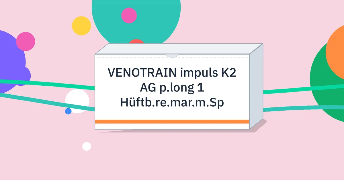 Symbolbild: Packung mit der Aufschrift VENOTRAIN impuls K2 AG p.long 1 Hüftb.re.mar.m.Sp (PZN 15216591) – Verfügbarkeit und Bezug in Apotheken in Frankfurt am Main