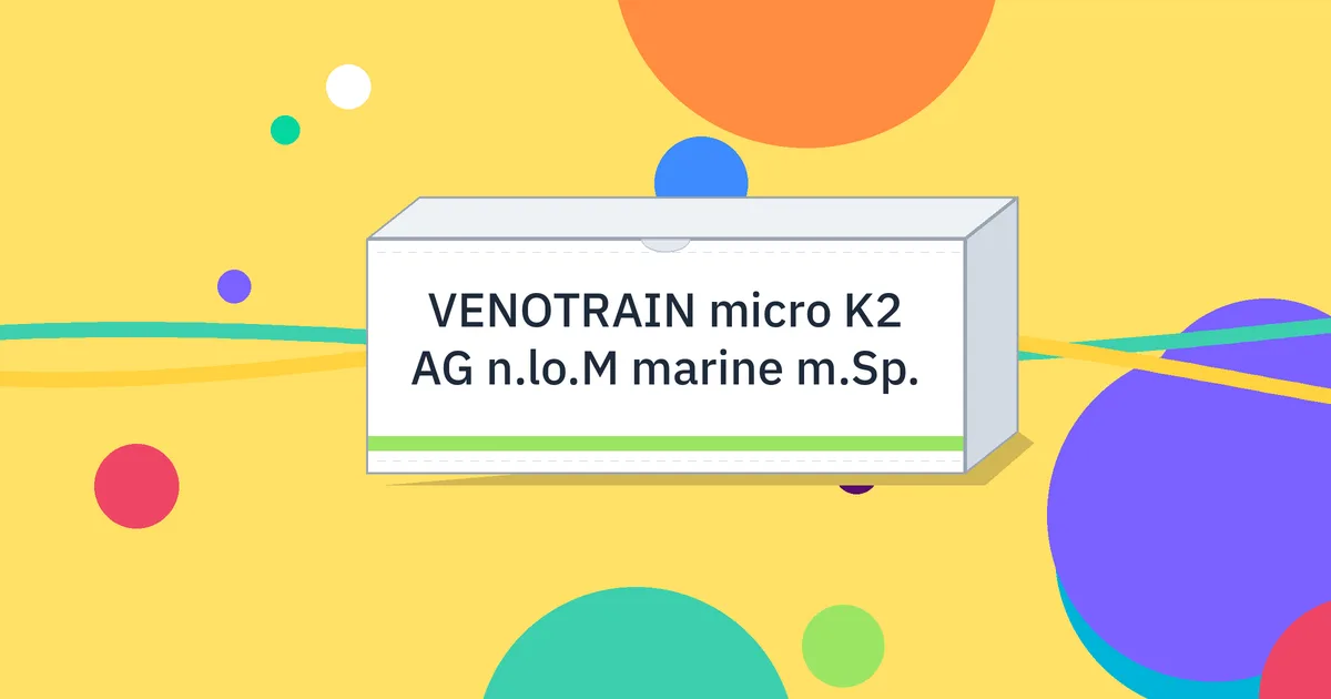 Symbolbild: Packung mit der Aufschrift VENOTRAIN micro K2 AG n.lo.M marine m.Sp. (PZN 04330763) – Verfügbarkeit und Bezug in Apotheken in Frankfurt am Main