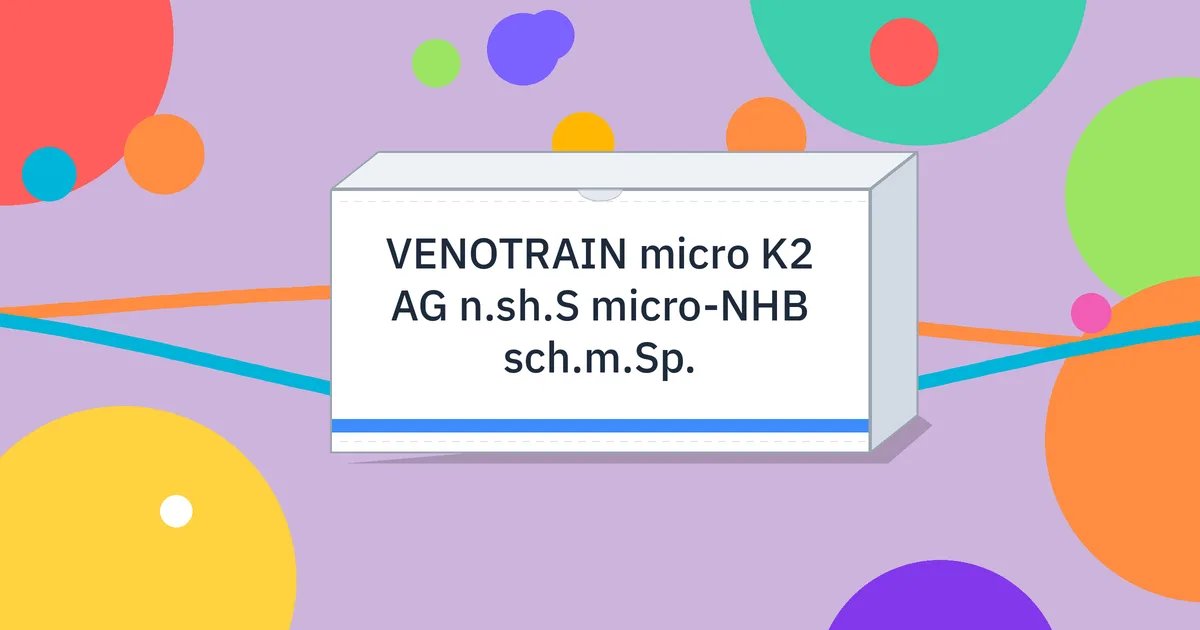 Symbolbild: Packung mit der Aufschrift VENOTRAIN micro K2 AG n.sh.S micro-NHB sch.m.Sp. (PZN 16066461) – Verfügbarkeit und Bezug in Apotheken in Frankfurt am Main