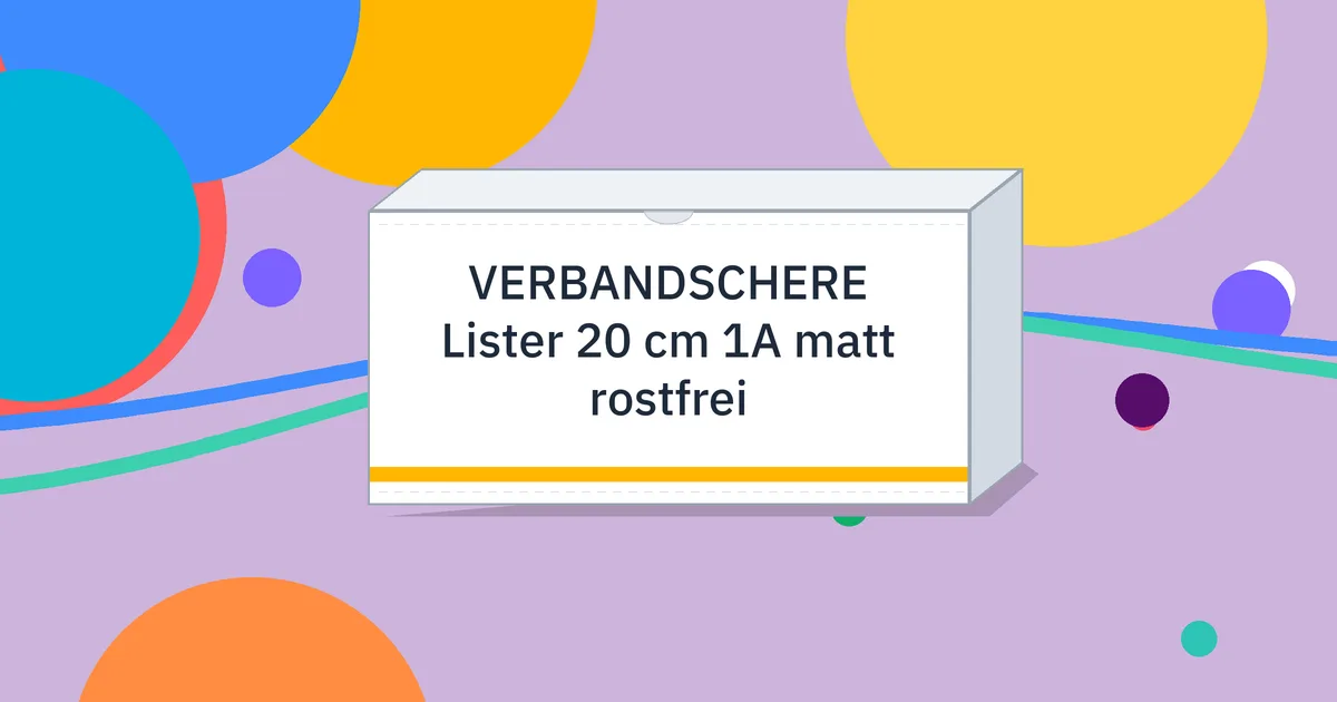 Symbolbild: Packung mit der Aufschrift VERBANDSCHERE Lister 20 cm 1A matt rostfrei (PZN 00523643) – Verfügbarkeit und Bezug in Apotheken in Frankfurt am Main