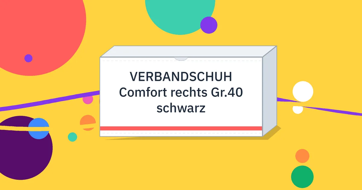 Symbolbild: Packung mit der Aufschrift VERBANDSCHUH Comfort rechts Gr.40 schwarz (PZN 11014821) – Verfügbarkeit und Bezug in Apotheken in Frankfurt am Main