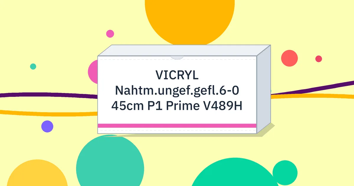 Symbolbild: Packung mit der Aufschrift VICRYL Nahtm.ungef.gefl.6-0 45cm P1 Prime V489H (PZN 16256931) – Verfügbarkeit und Bezug in Apotheken in Frankfurt am Main