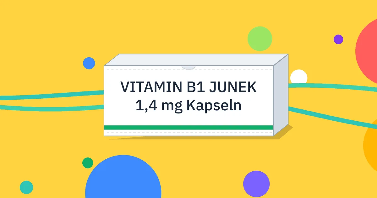 Symbolbild: Packung mit der Aufschrift VITAMIN B1 JUNEK 1,4 mg Kapseln (PZN 10051458) – Verfügbarkeit und Bezug in Apotheken in Frankfurt am Main