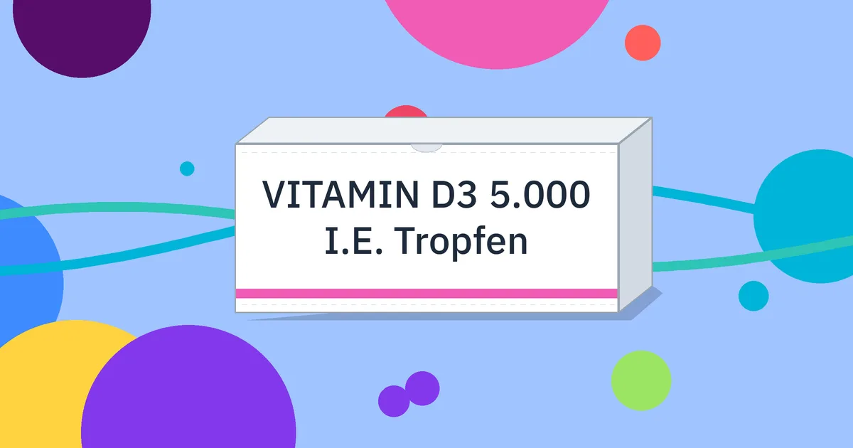 Symbolbild: Packung mit der Aufschrift VITAMIN D3 5.000 I.E. Tropfen (PZN 15736965) – Verfügbarkeit und Bezug in Apotheken in Frankfurt am Main