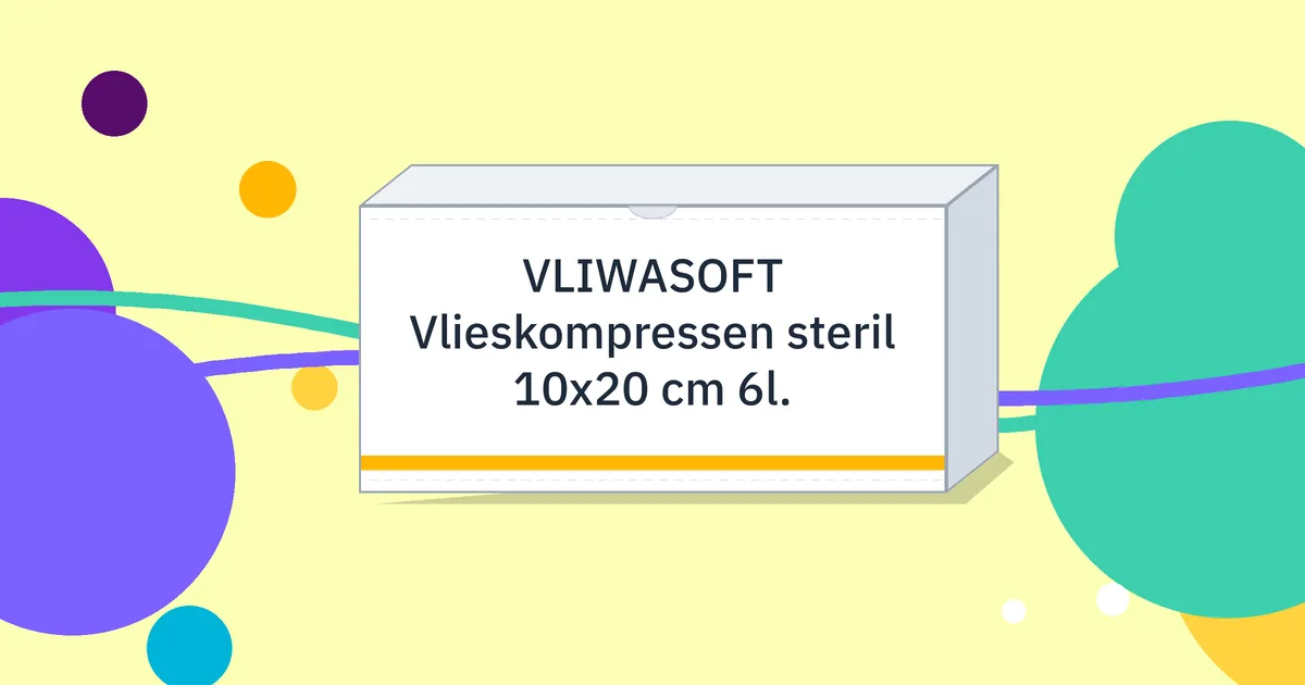 Symbolbild: Packung mit der Aufschrift VLIWASOFT Vlieskompressen steril 10x20 cm 6l. (PZN 18379164) – Verfügbarkeit und Bezug in Apotheken in Frankfurt am Main