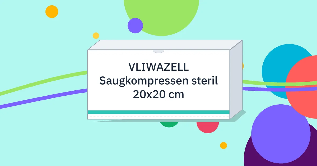 Symbolbild: Packung mit der Aufschrift VLIWAZELL Saugkompressen steril 20x20 cm (PZN 17834293) – Verfügbarkeit und Bezug in Apotheken in Frankfurt am Main