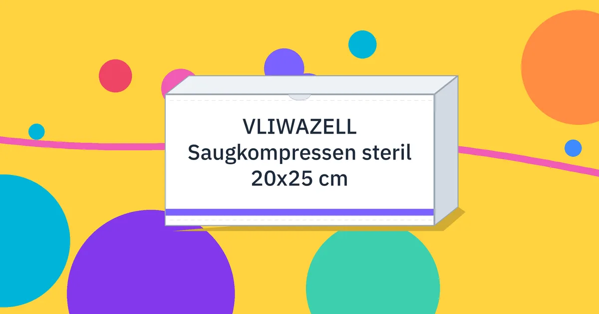 Symbolbild: Packung mit der Aufschrift VLIWAZELL Saugkompressen steril 20x25 cm (PZN 14444350) – Verfügbarkeit und Bezug in Apotheken in Frankfurt am Main
