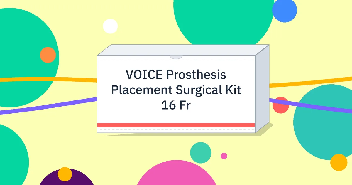 Symbolbild: Packung mit der Aufschrift VOICE Prosthesis Placement Surgical Kit 16 Fr (PZN 11659268) – Verfügbarkeit und Bezug in Apotheken in Frankfurt am Main
