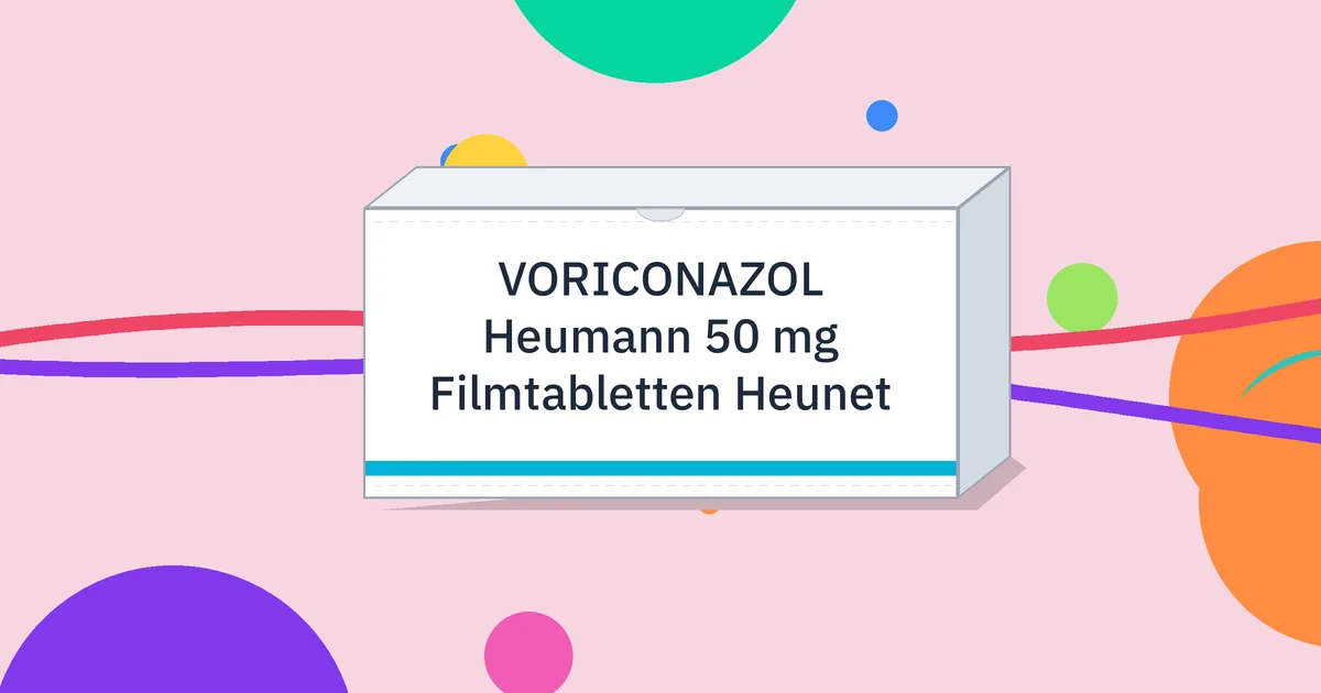 Symbolbild: Packung mit der Aufschrift VORICONAZOL Heumann 50 mg Filmtabletten Heunet (PZN 16196761) – Verfügbarkeit und Bezug in Apotheken in Frankfurt am Main