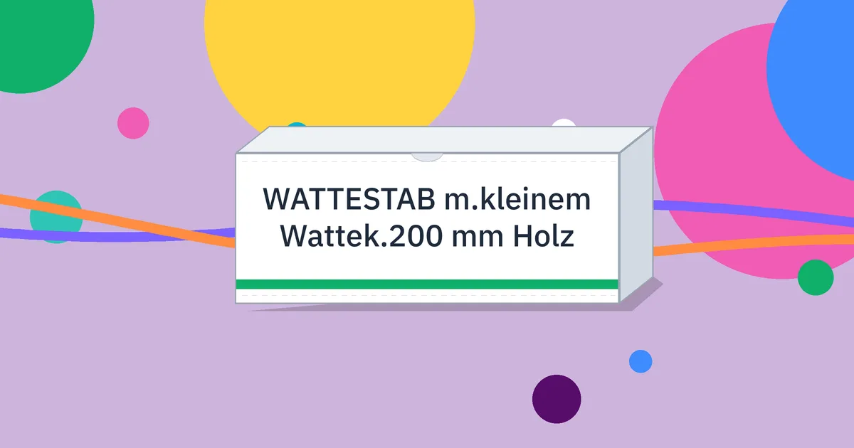 Symbolbild: Packung mit der Aufschrift WATTESTAB m.kleinem Wattek.200 mm Holz (PZN 01407442) – Verfügbarkeit und Bezug in Apotheken in Frankfurt am Main