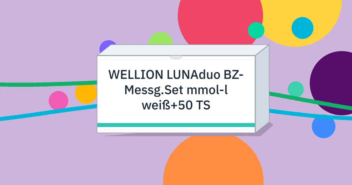 Symbolbild: Packung mit der Aufschrift WELLION LUNAduo BZ-Messg.Set mmol-l weiß+50 TS (PZN 11849514) – Verfügbarkeit und Bezug in Apotheken in Frankfurt am Main