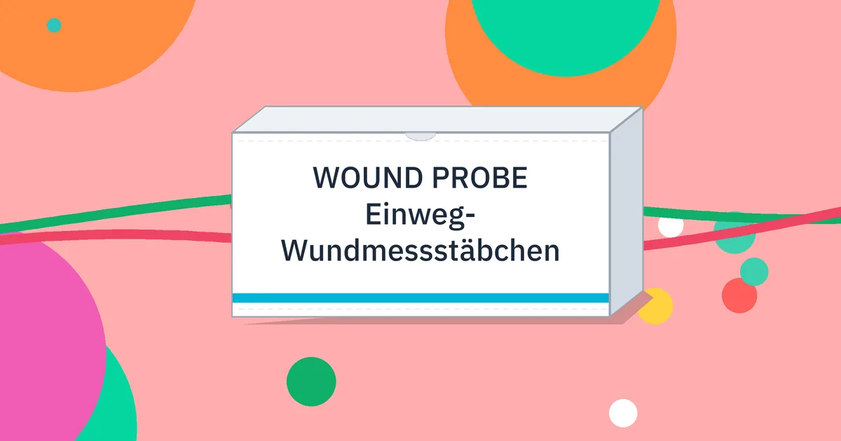 Symbolbild: Packung mit der Aufschrift WOUND PROBE Einweg-Wundmessstäbchen (PZN 10343497) – Verfügbarkeit und Bezug in Apotheken in Frankfurt am Main