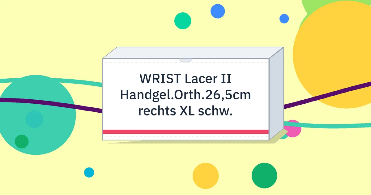 Symbolbild: Packung mit der Aufschrift WRIST Lacer II Handgel.Orth.26,5cm rechts XL schw. (PZN 14048424) – Verfügbarkeit und Bezug in Apotheken in Frankfurt am Main