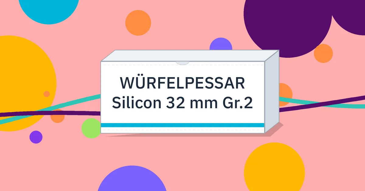 Symbolbild: Packung mit der Aufschrift WÜRFELPESSAR Silicon 32 mm Gr.2 (PZN 07702314) – Verfügbarkeit und Bezug in Apotheken in Frankfurt am Main