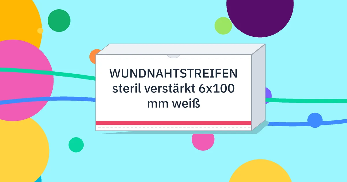 Symbolbild: Packung mit der Aufschrift WUNDNAHTSTREIFEN steril verstärkt 6x100 mm weiß (PZN 20101016) – Verfügbarkeit und Bezug in Apotheken in Frankfurt am Main
