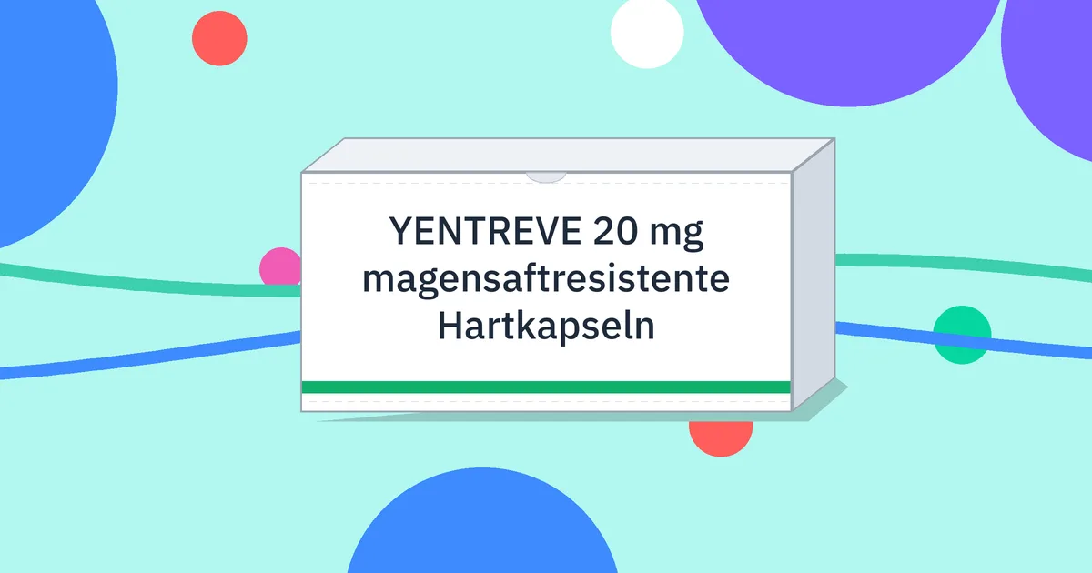 Symbolbild: Packung mit der Aufschrift YENTREVE 20 mg magensaftresistente Hartkapseln (PZN 07049558) – Verfügbarkeit und Bezug in Apotheken in Frankfurt am Main