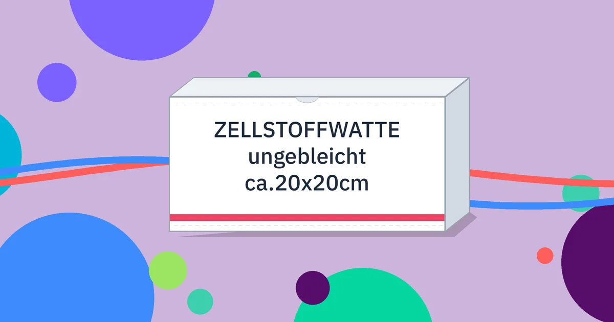 Symbolbild: Packung mit der Aufschrift ZELLSTOFFWATTE ungebleicht ca.20x20cm (PZN 04239413) – Verfügbarkeit und Bezug in Apotheken in Frankfurt am Main