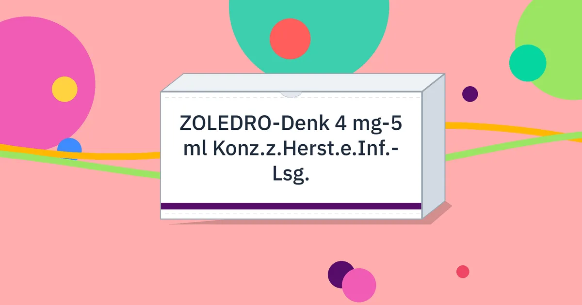 Symbolbild: Packung mit der Aufschrift ZOLEDRO-Denk 4 mg-5 ml Konz.z.Herst.e.Inf.-Lsg. (PZN 11077394) – Verfügbarkeit und Bezug in Apotheken in Frankfurt am Main