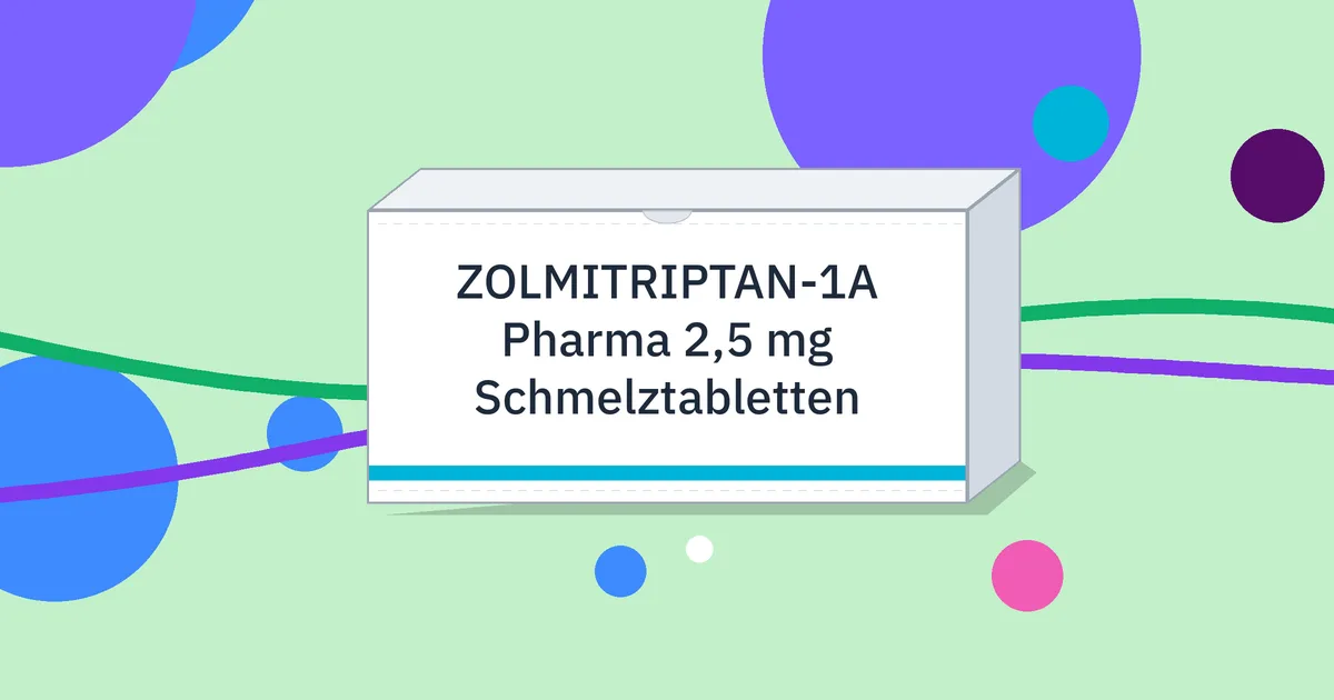 Symbolbild: Packung mit der Aufschrift ZOLMITRIPTAN-1A Pharma 2,5 mg Schmelztabletten (PZN 09427421) – Verfügbarkeit und Bezug in Apotheken in Frankfurt am Main