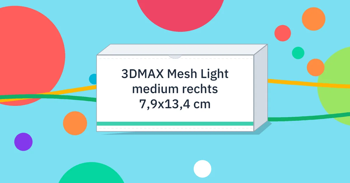 Symbolbild: Packung mit der Aufschrift 3DMAX Mesh Light medium rechts 7,9x13,4 cm (PZN 06110971) – Verfügbarkeit und Bezug in Apotheken in Frankfurt am Main