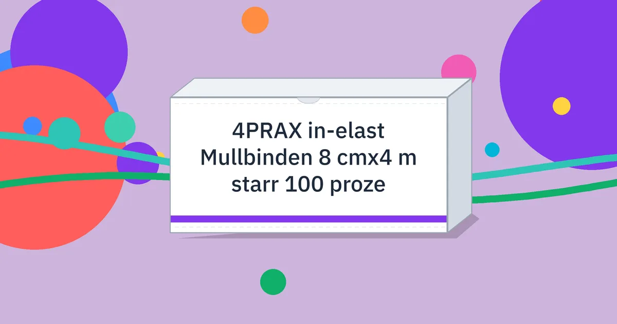 Symbolbild: Packung mit der Aufschrift 4PRAX in-elast Mullbinden 8 cmx4 m starr 100 proze (PZN 20229940) – Verfügbarkeit und Bezug in Apotheken in Frankfurt am Main