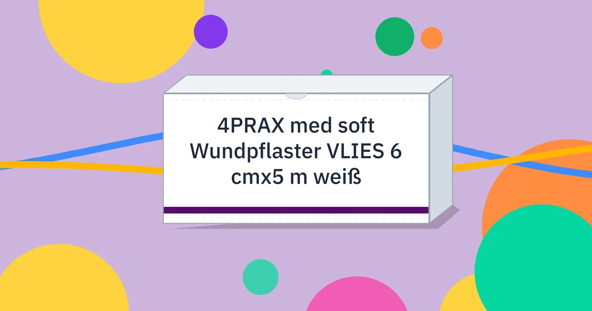 Symbolbild: Packung mit der Aufschrift 4PRAX med soft Wundpflaster VLIES 6 cmx5 m weiß (PZN 20231084) – Verfügbarkeit und Bezug in Apotheken in Frankfurt am Main