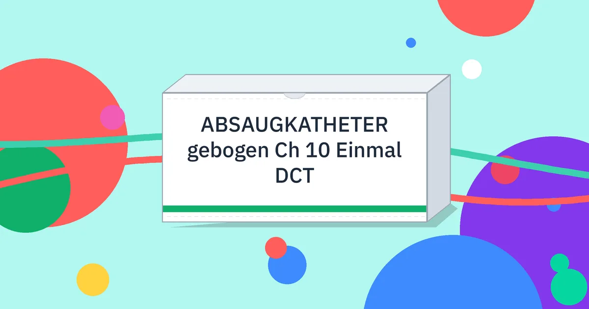 Symbolbild: Packung mit der Aufschrift ABSAUGKATHETER gebogen Ch 10 Einmal DCT (PZN 02847686) – Verfügbarkeit und Bezug in Apotheken in Frankfurt am Main