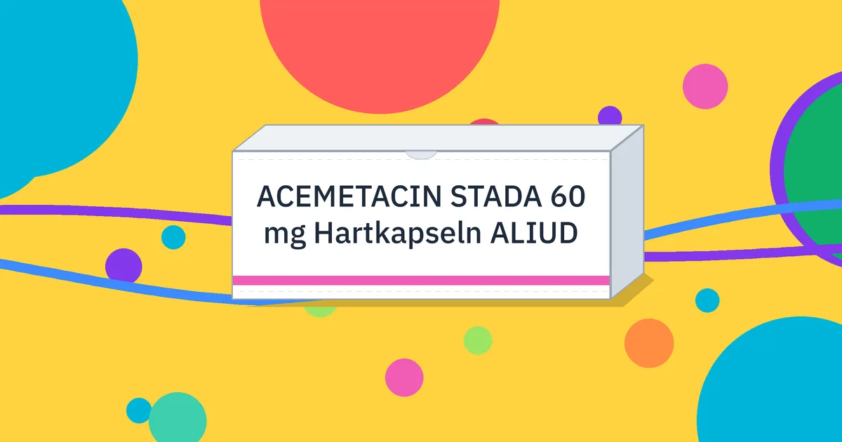 Symbolbild: Packung mit der Aufschrift ACEMETACIN STADA 60 mg Hartkapseln ALIUD (PZN 11140537) – Verfügbarkeit und Bezug in Apotheken in Frankfurt am Main