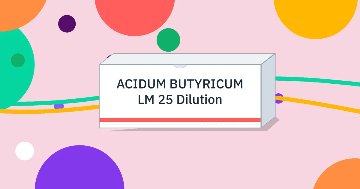Symbolbild: Packung mit der Aufschrift ACIDUM BUTYRICUM LM 25 Dilution (PZN 13270959) – Verfügbarkeit und Bezug in Apotheken in Frankfurt am Main