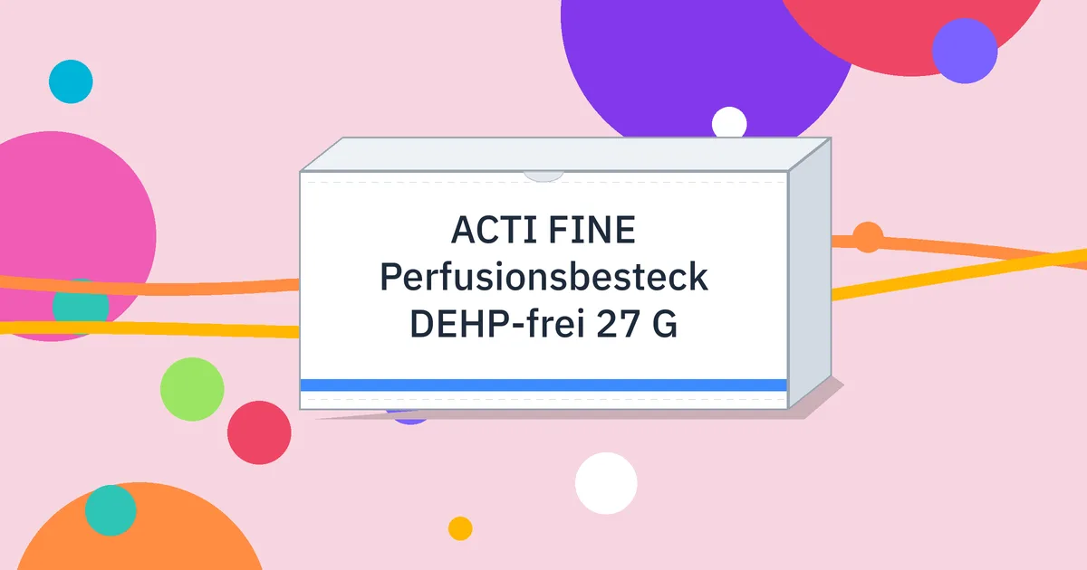 Symbolbild: Packung mit der Aufschrift ACTI FINE Perfusionsbesteck DEHP-frei 27 G (PZN 10843633) – Verfügbarkeit und Bezug in Apotheken in Frankfurt am Main