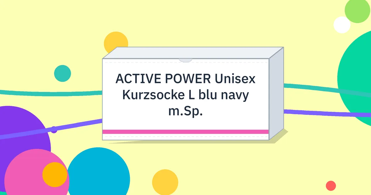 Symbolbild: Packung mit der Aufschrift ACTIVE POWER Unisex Kurzsocke L blu navy m.Sp. (PZN 16194650) – Verfügbarkeit und Bezug in Apotheken in Frankfurt am Main