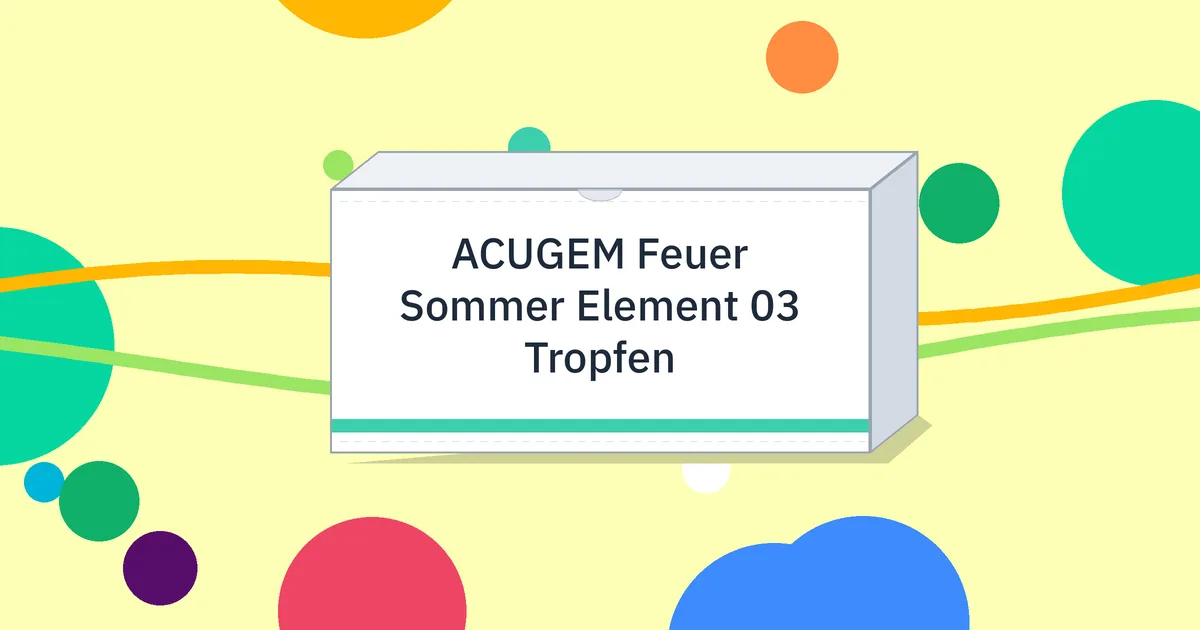 Symbolbild: Packung mit der Aufschrift ACUGEM Feuer Sommer Element 03 Tropfen (PZN 20296758) – Verfügbarkeit und Bezug in Apotheken in Frankfurt am Main