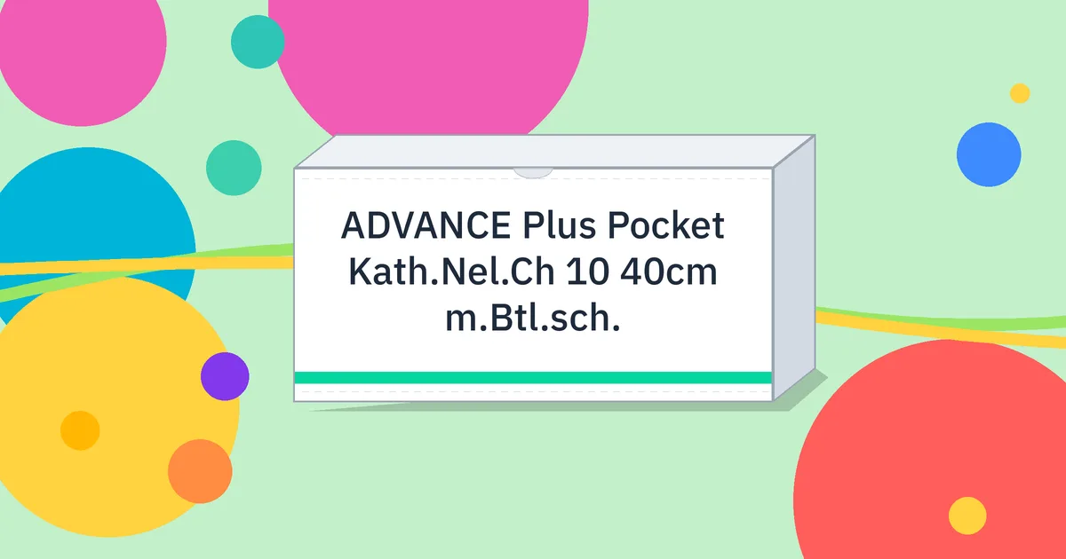 Symbolbild: Packung mit der Aufschrift ADVANCE Plus Pocket Kath.Nel.Ch 10 40cm m.Btl.sch. (PZN 09928011) – Verfügbarkeit und Bezug in Apotheken in Frankfurt am Main