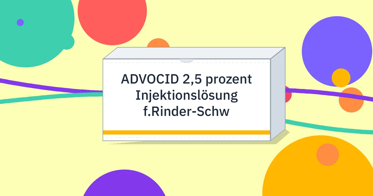 Symbolbild: Packung mit der Aufschrift ADVOCID 2,5 prozent Injektionslösung f.Rinder-Schw (PZN 17150614) – Verfügbarkeit und Bezug in Apotheken in Frankfurt am Main